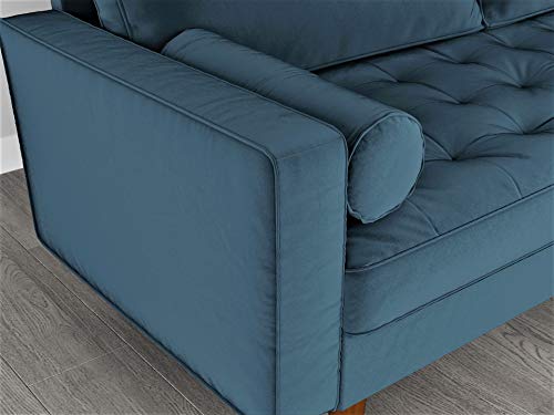 US Pride Furniture NS5456-S Caladeron Mid-Century Modern Sofa in Soft Velvet, Prussian Blue