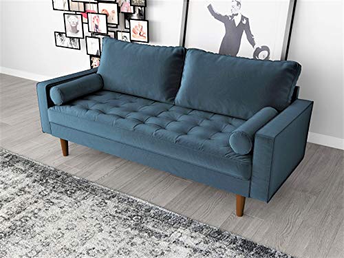 US Pride Furniture NS5456-S Caladeron Mid-Century Modern Sofa in Soft Velvet, Prussian Blue