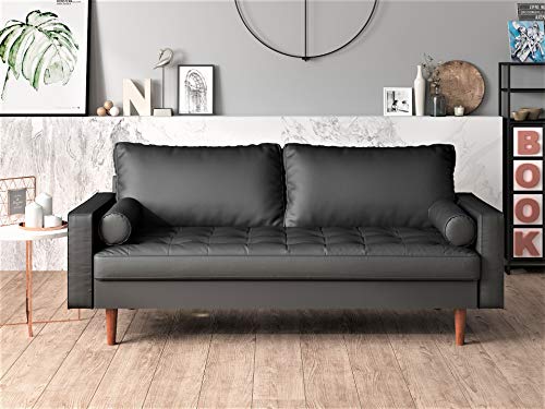 US Pride Furniture NS5452-L Caladeron Mid-Century Modern Loveseat in Faux Leather, PVC Black