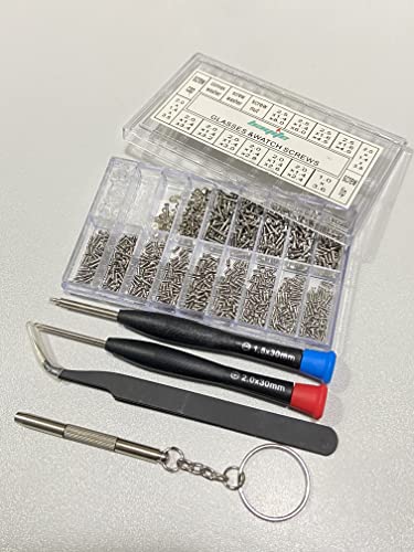 bayite Eyeglass Repair Kit Sunglass Glasses Repair Kit with Screws Assorted Tweezers Screwdriver Nuts Stainless Steel Screws Tool for Watch 1000Pcs
