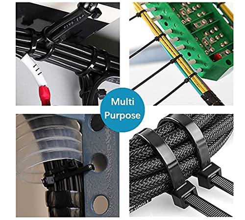 Oksdown 1000 Pcs Black Cable Zip Ties Assorted Sizes 4/6/8/10/12 Inch Heavy Duty Plastic Tie Wraps Mixed Pack Self Locking Nylon Wire Ties