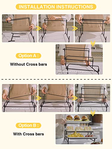 Yedio 3 Tier Serving Tray Set Porcelain Tiered Serving Trays Platters, Collapsible Sturdier Stand with Stable Cross Bars, 12 Inch Three Layer Serving for Party Entertaining Food Display Fruit Dessert