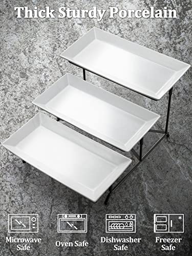 Yedio 3 Tier Serving Tray Set Porcelain Tiered Serving Trays Platters, Collapsible Sturdier Stand with Stable Cross Bars, 12 Inch Three Layer Serving for Party Entertaining Food Display Fruit Dessert