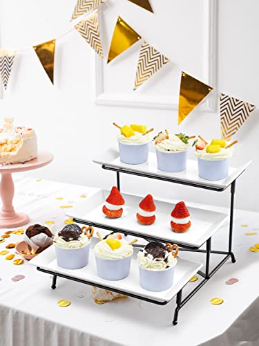Yedio 3 Tier Serving Tray Set Porcelain Tiered Serving Trays Platters, Collapsible Sturdier Stand with Stable Cross Bars, 12 Inch Three Layer Serving for Party Entertaining Food Display Fruit Dessert