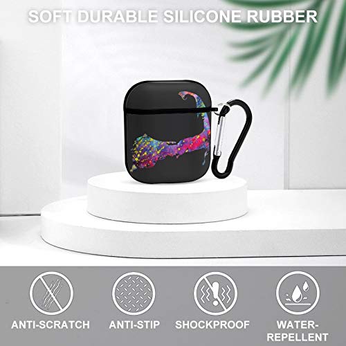 Cape Cod Map Watercolor Airpods Case Cover for Apple AirPods 2&1 Cute Airpod Case for Boys Girls Silicone Protective Skin Airpods Accessories with Keychain