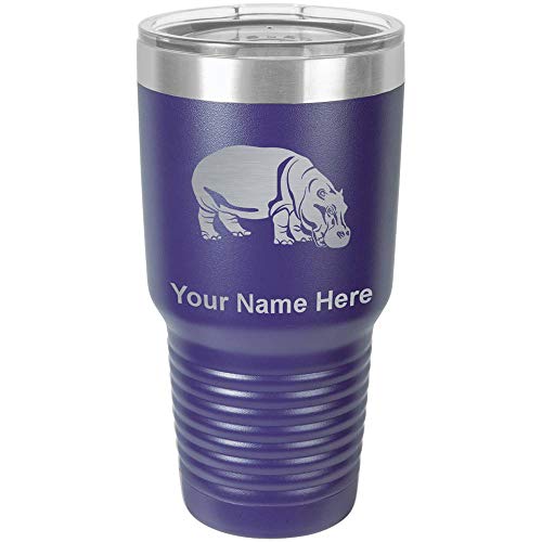 LaserGram 30oz Vacuum Insulated Tumbler Mug, Hippopotamus, Personalized Engraving Included (Dark Purple)