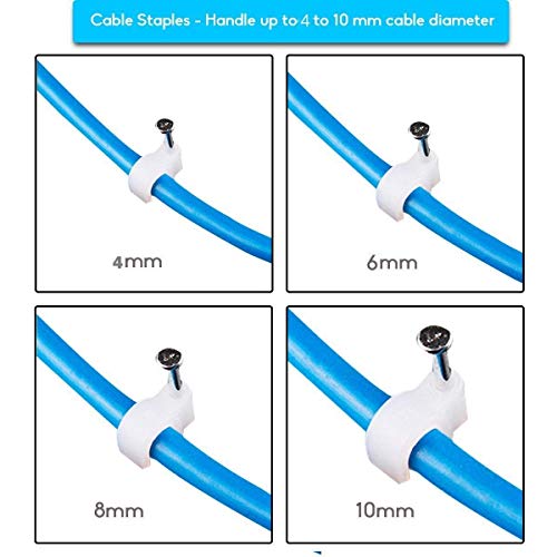 Round Cable Wire Clips 4mm 6mm 8mm 10mm (Pack of 400) Cable Management RG6 RG59 CAT5 CAT6 RJ45 Electrical Ethernet Dish TV Speaker Wire Cord Tie Holder Single Coaxial Nail Clamps