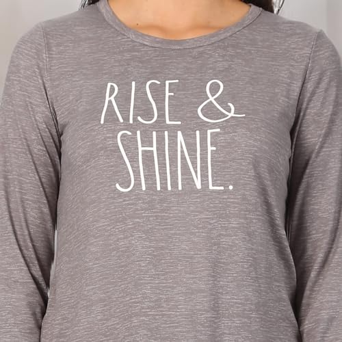 Rae Dunn Women's RISE & SHINE Long Sleeve Top and Drawstring Joggers Pajama Set, Gray Stars, Medium