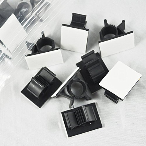 Viaky 30 Pcs Black Clips Self Adhesive Backed Nylon Wire Adjustable Cable Clips Adhesive Cable Management Drop Wire Holder