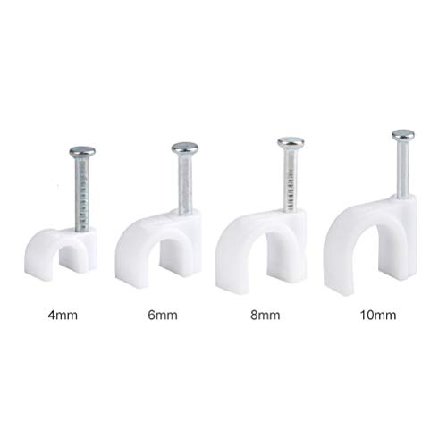 Round Cable Wire Clips 4mm 6mm 8mm 10mm (Pack of 400) Cable Management RG6 RG59 CAT5 CAT6 RJ45 Electrical Ethernet Dish TV Speaker Wire Cord Tie Holder Single Coaxial Nail Clamps