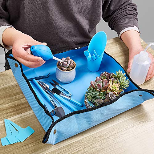 Succulent Tools,19 Pcs Mini Garden Tools Set,Transplanting Tools Miniature Succulent Hand Tools Set with Plant Potting Tarp Mat, Succulent Kit for Indoor Outdoor Miniature Fairy Garden Plant Care