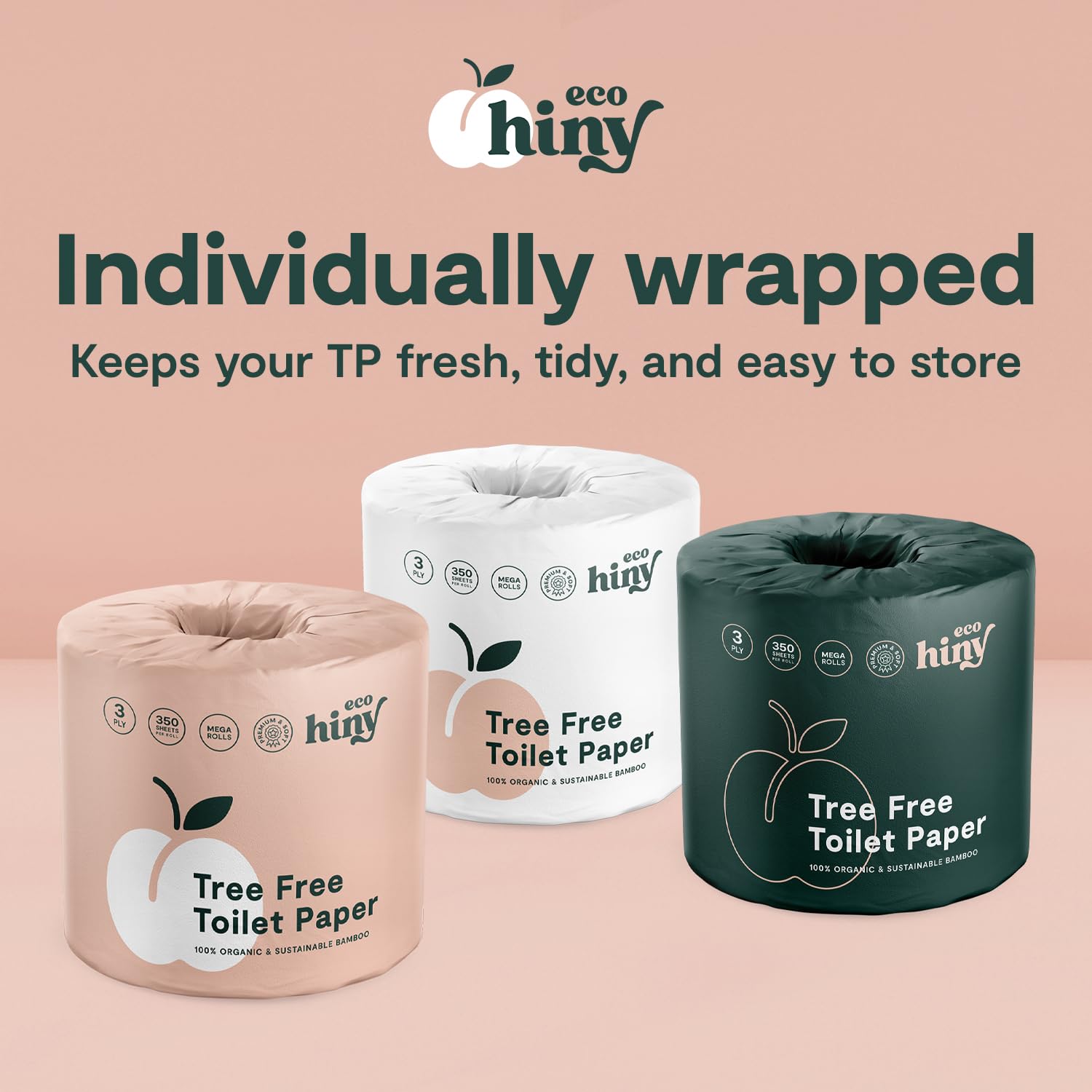 ecoHiny Premium & Soft Bamboo Toilet Paper | 12 Mega Rolls, 3 ply, 350 Sheets | FSC Certified, PFAS & BPA Free, Septic Safe | Tree Free & Plastic Free