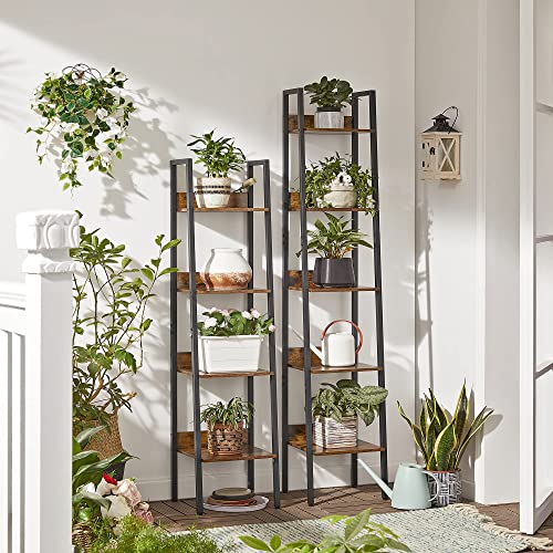 VASAGLE Bookshelf, 5-Tier Narrow Book Shelf, Ladder Shelf for Home Office, Living Room, Bedroom, Kitchen, Rustic Brown and Black ULLS109B01