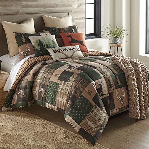 Donna Sharp Throw Pillow - Green Forest Lodge Decorative Throw Pillow with Orange Deer Pattern - Square