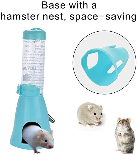 125ML Blue-3 in 1 Hamster Suspended Water Bottle Small Pet Automatic Dispenser, with Food Bowl Base for Dwarf Hamster Mouse Hedgehog