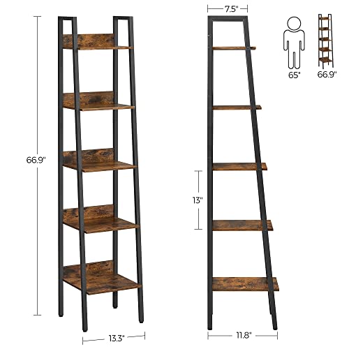 VASAGLE Bookshelf, 5-Tier Narrow Book Shelf, Ladder Shelf for Home Office, Living Room, Bedroom, Kitchen, Rustic Brown and Black ULLS109B01