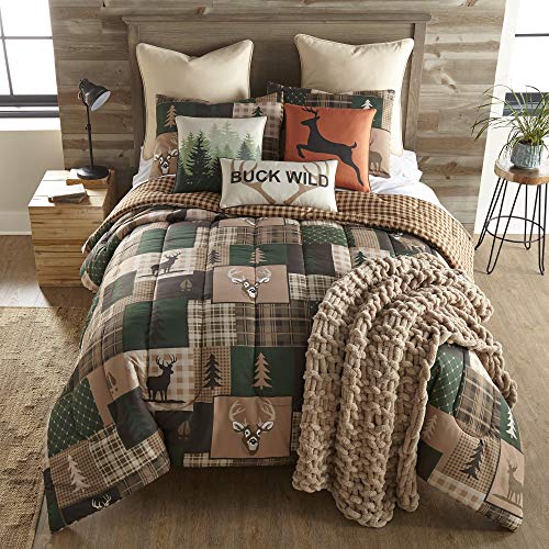 Donna Sharp Throw Pillow - Green Forest Lodge Decorative Throw Pillow with Orange Deer Pattern - Square