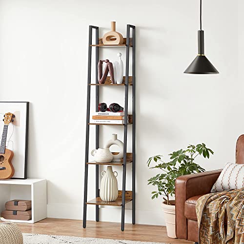 VASAGLE Bookshelf, 5-Tier Narrow Book Shelf, Ladder Shelf for Home Office, Living Room, Bedroom, Kitchen, Rustic Brown and Black ULLS109B01