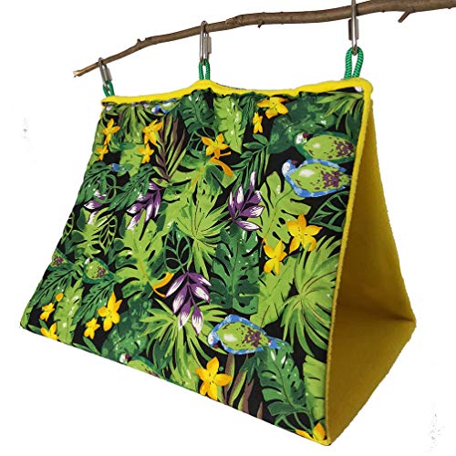 UKCOCO Bird Nest Summer Habitat Tropical Rainforest Printed Parrot Hut House Hanging Hammock Parrot Nest Swing Tent Bed Cave Cage