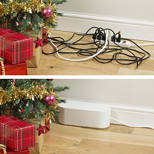 D-Line Cable Management Box, Cord Organizer Box to Hide & Conceal Power Strips, Desk Cable Management Solution, Made from Electrically Safe ABS Material - 12.75" (L) x 5" (W) 4.5" (H) - White