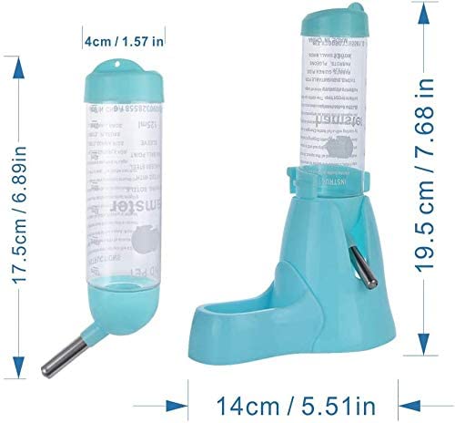 125ML Blue-3 in 1 Hamster Suspended Water Bottle Small Pet Automatic Dispenser, with Food Bowl Base for Dwarf Hamster Mouse Hedgehog
