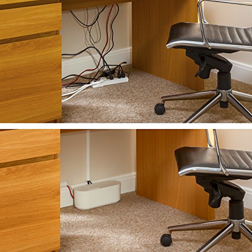 D-Line Cable Management Box, Cord Organizer Box to Hide & Conceal Power Strips, Desk Cable Management Solution, Made from Electrically Safe ABS Material - 12.75" (L) x 5" (W) 4.5" (H) - White