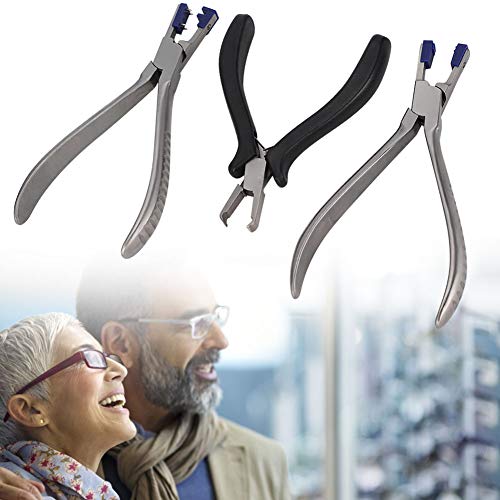 DAUERHAFT 3pcs Stainless Steel Rimless Eyeglasses Plier,Optical Eyeglasses Adjusting Pliers Repairing Kit,with Bag,for Eyeglasses Repair