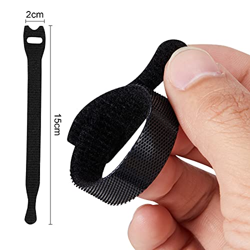 100Pk Reusable Cable Ties Cable Straps, Trilancer 6''x0.47'' Thin Wire Cord Organization Ties with Hook and Loop for Home, Office and Data Centers(Black)