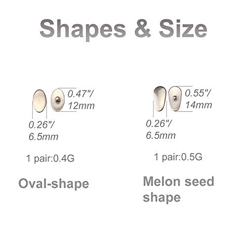 Soukoshi Eyeglass Nose Pads for Metal Frames Titanium Nose Piece for Glasses Nose Grips Push in 14mm Repair Kit with Screws and Nose Pads for Glasses Anti Slip(2 Pairs,Melon Seed Shape)