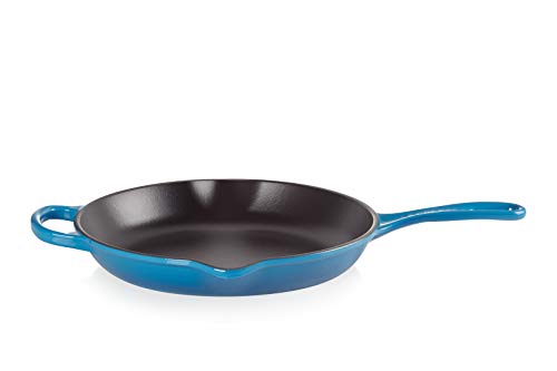 Le Creuset Enameled Cast Iron Signature Iron Handle Skillet, 10.25" (1-3/4 qt.), Marseille & Silicone French Trivet, 8", Marseille
