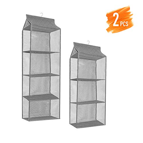 SQian 2 Pack Hanging Handbag Purse Organizer for Closet, Purse Bag Storage Holder for Wardrobe Close with 1pcs 4 Shelves Space and 1pcs 3 Shelves Space Saving Purse Organizers System (Grey).