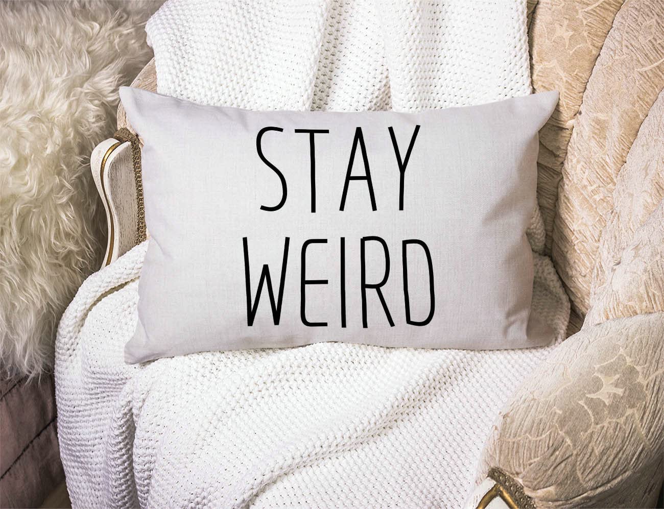 Funny Stay Weird Black White Lumbar Throw Pillow Cover 12x20 Inch Decorative Bedroom Living Room Rectanglar Cushion Case for Bed Sofa Couch