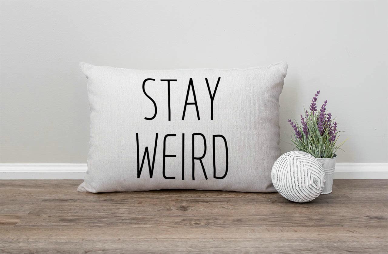 Funny Stay Weird Black White Lumbar Throw Pillow Cover 12x20 Inch Decorative Bedroom Living Room Rectanglar Cushion Case for Bed Sofa Couch