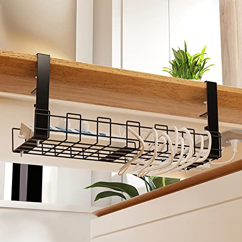 Cable Management Under Desk Tray, 15.35'' No Drill Iron Desk Wire Organizers, Wire Management Tray Cable Management Rack, Desk Cable Tray Desk Cord Organizer with Clamp Mount System and Screws
