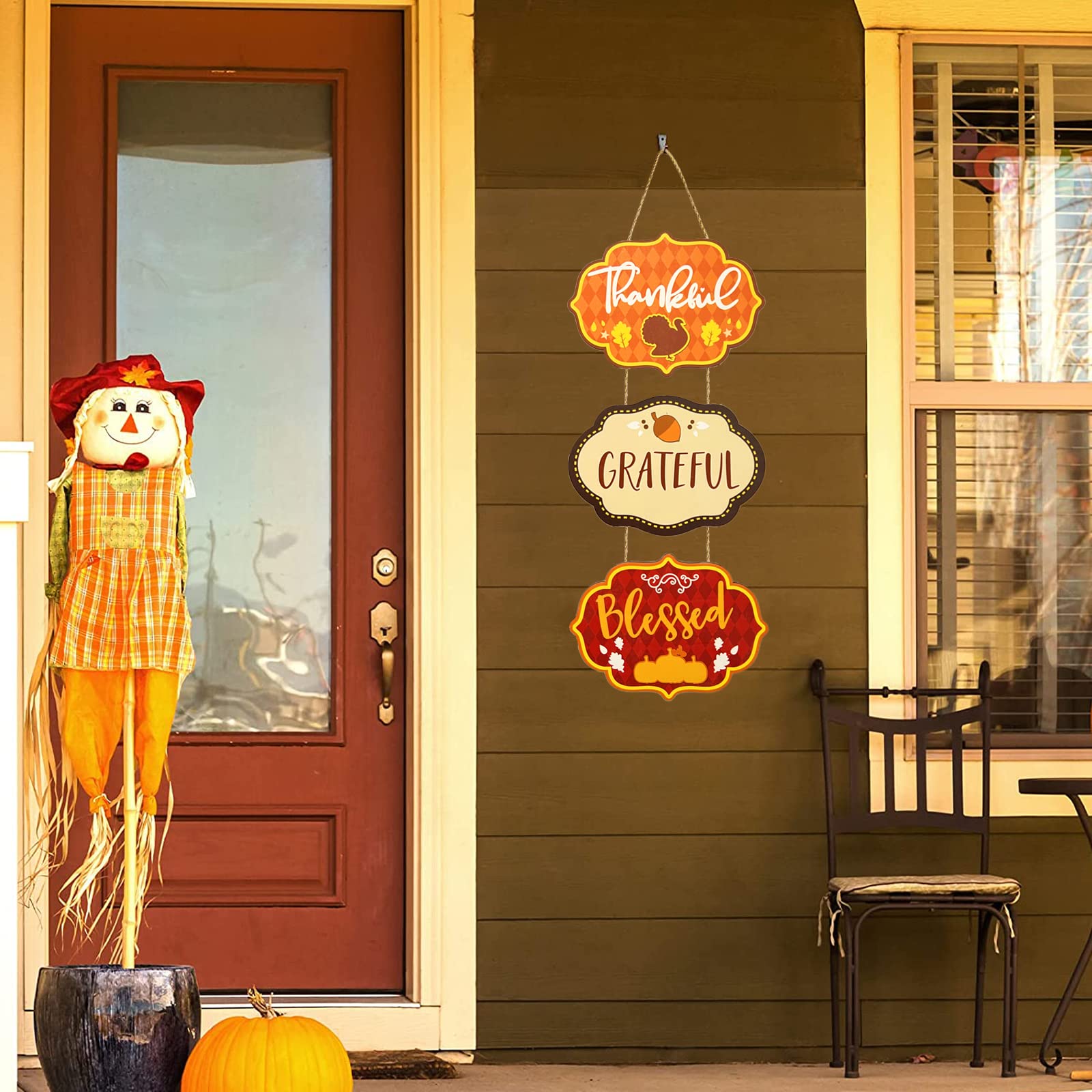 SPIPHY Thanksgiving Welcome Sign, Wooden Blessed Door Sign Fall Hanging Decoration for Home Farmhouse Harvest Thanksgiving Decor