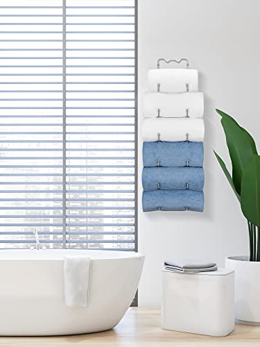 Elbourn Towel Rack Wall Mounted Metal Wine Rack Washcloths Bathrobe Storage Shelf Organizer Hand Towels Holder for Bathroom Cloakroom - Chrome