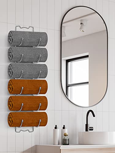 Elbourn Towel Rack Wall Mounted Metal Wine Rack Washcloths Bathrobe Storage Shelf Organizer Hand Towels Holder for Bathroom Cloakroom - Chrome
