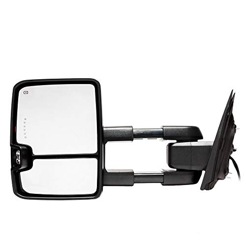 MOTOOS Towing Mirrors Replacement for 2015 2016 2017 2018 Chevy Silverado GMC Sierra 1500 2500 HD 3500 HD Power Heated Manual Telescoping with Smoked LED Turn Signals Rear View Side Tow Mirrors Pair