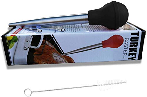 Turkey Baster, Baster Syringe for Cooking, Baster with Cleaning Brush and Marinade Needles, Stainless Steel Turkey Baster, Black
