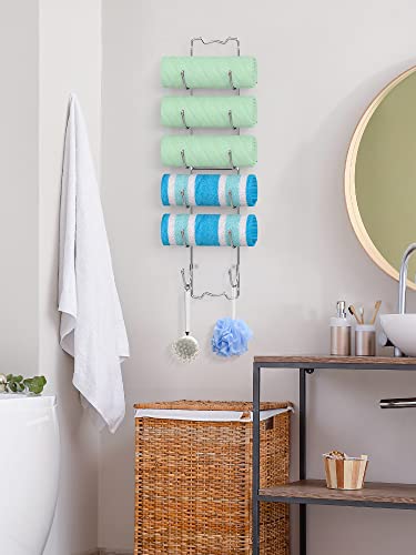 Elbourn Towel Rack Wall Mounted Metal Wine Rack Washcloths Bathrobe Storage Shelf Organizer Hand Towels Holder for Bathroom Cloakroom - Chrome