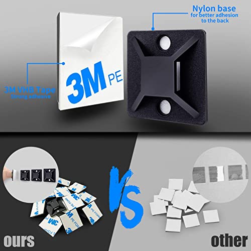 4/5" 100 Pack Zip Tie Mount With Cable Ties,Self Adhesive-backed Mounts For Wire Holder , Black Cable Management Clips Wall Anchors