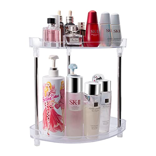 CGBE 2-Tier Corner Counter Shelf Bathroom Countertop Organizer Clear Storage Vanity Tray for Storing Makeup Cosmetics, Toiletries, Facial Wipes, Tissues