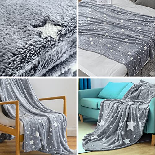 Glow in The Dark Blanket 50" x 60" Throw Blanket Gifts for Kids Boys Soft Plush Microfiber Flannel Blanket for Kids and Adults (Grey - Star, 50"×60")