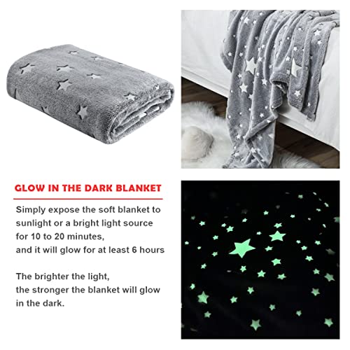 Glow in The Dark Blanket 50" x 60" Throw Blanket Gifts for Kids Boys Soft Plush Microfiber Flannel Blanket for Kids and Adults (Grey - Star, 50"×60")