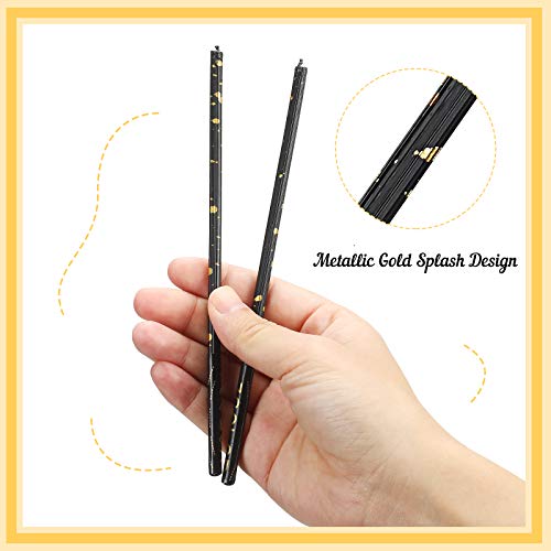 Nuanchu 12 Pieces Birthday Cake Candles Long Thin Holiday Candles for Wedding Birthday Anniversary Graduation Retirement Party Festivals Cake Decorations (Black and Gold)