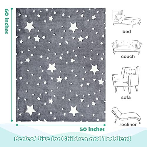 Glow in The Dark Blanket 50" x 60" Throw Blanket Gifts for Kids Boys Soft Plush Microfiber Flannel Blanket for Kids and Adults (Grey - Star, 50"×60")