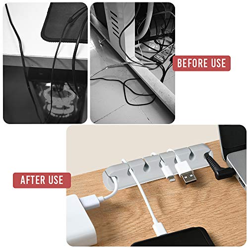 3 Pack Cable Holder Clips, Cable Management Cord Organizer USB Charging Clips Silicone Self Adhesive Wire Holders for Desktop USB Charging Cable Power Cord Mouse Cable Wire PC Office Home (Grey)