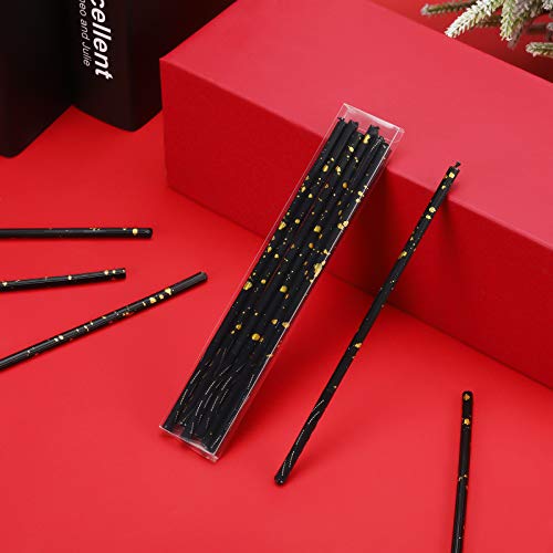 Nuanchu 12 Pieces Birthday Cake Candles Long Thin Holiday Candles for Wedding Birthday Anniversary Graduation Retirement Party Festivals Cake Decorations (Black and Gold)
