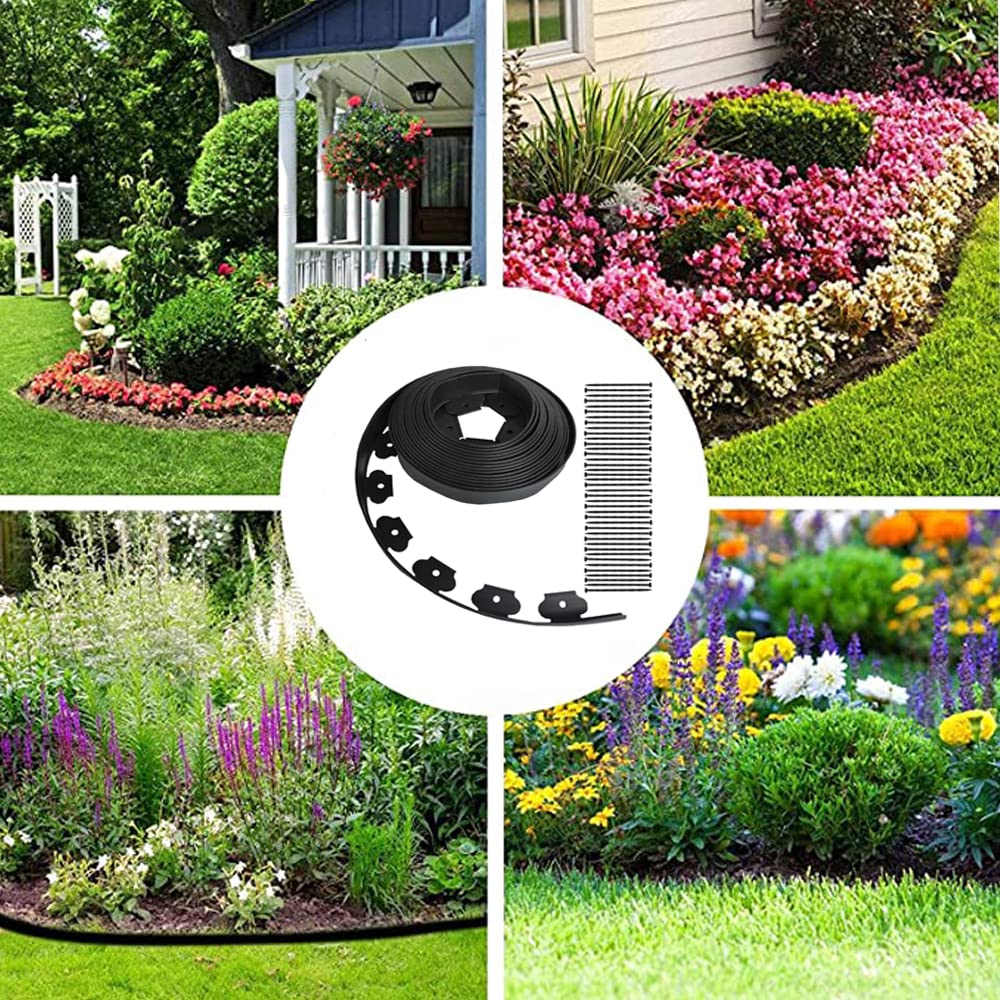 Landscape Edging,40FT Plastic No Dig Garden Edging with 40 Stakes,2 Inch Tall Lawn Edging for Lawn,Yard,Flower Gardens Border (Black-40FT)