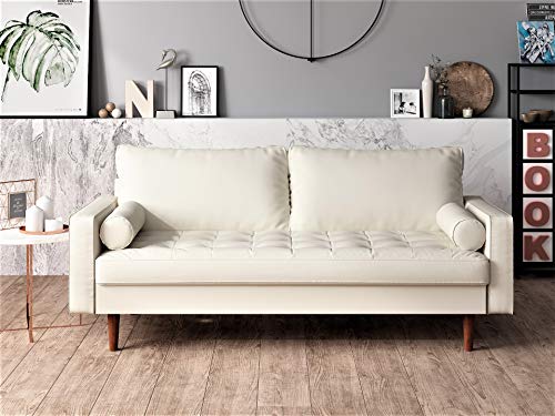 US Pride Furniture NS5454-L Caladeron Mid-Century Modern Loveseat in Faux Leather, PVC White